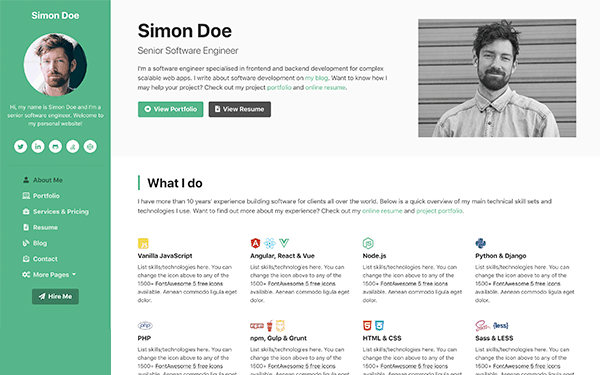 Front End Developer Portfolio Template Free