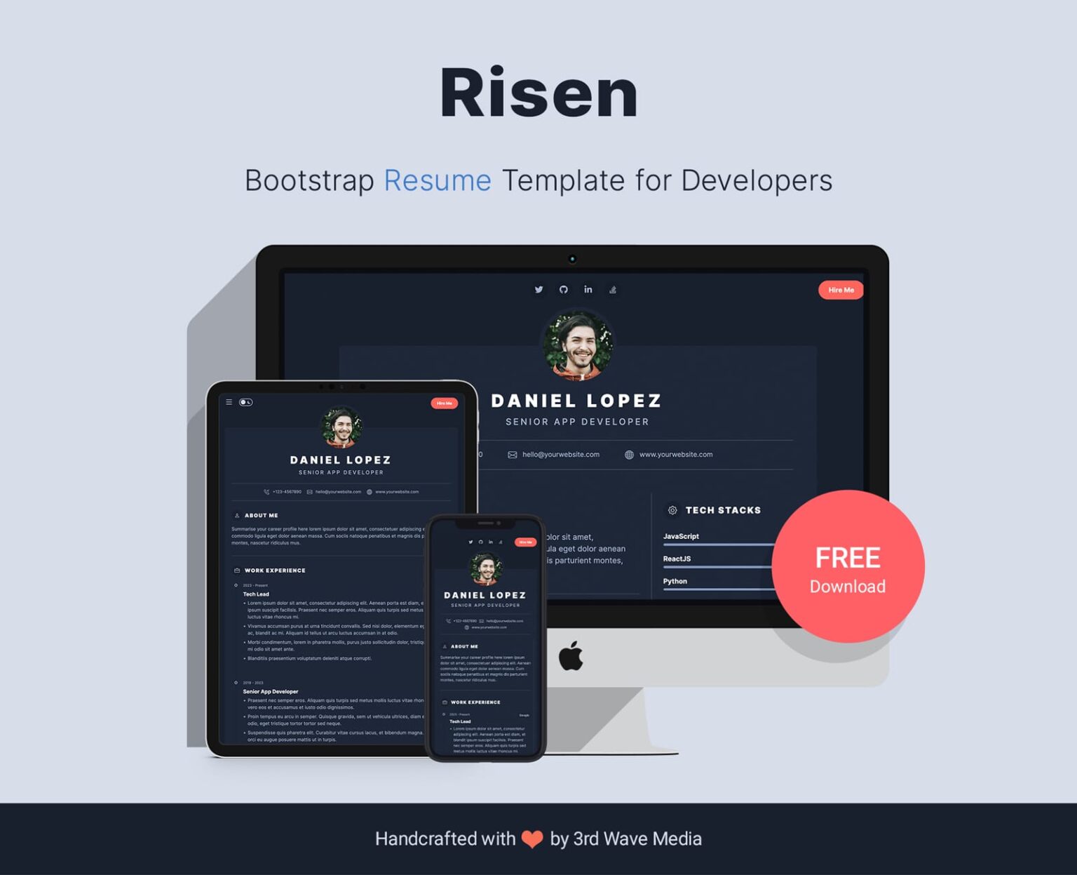 Risen - Free Bootstrap 5 Dark Mode Resume/CV Website Template for ...