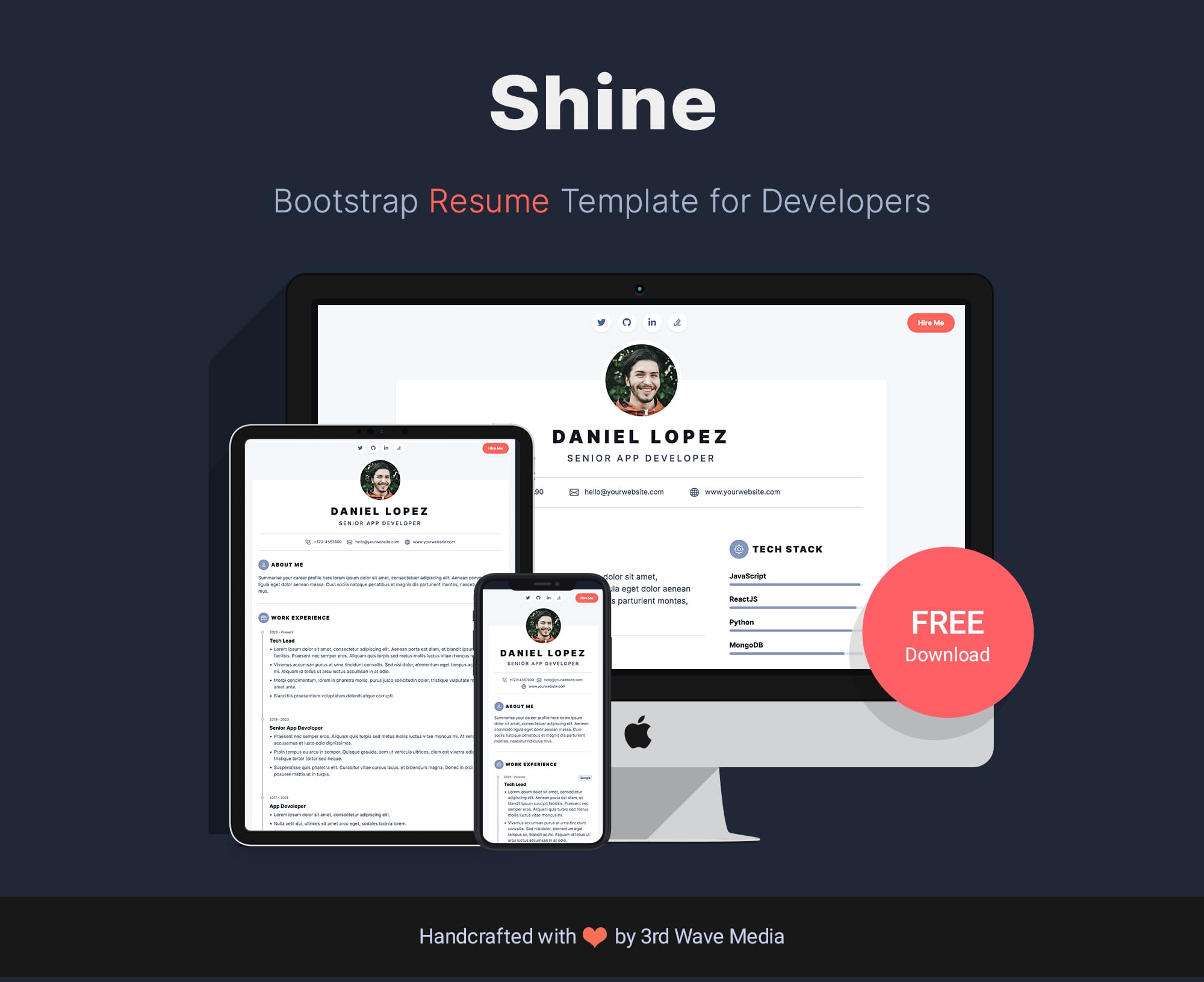 Shine Free Bootstrap 5 Light Mode Resume CV Template For Developers 